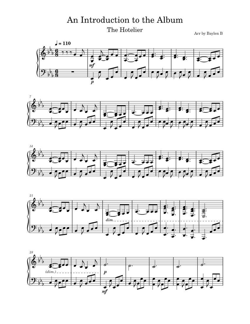 An Introduction To The Album – The Hotelier Sheet music for Piano (Solo ...