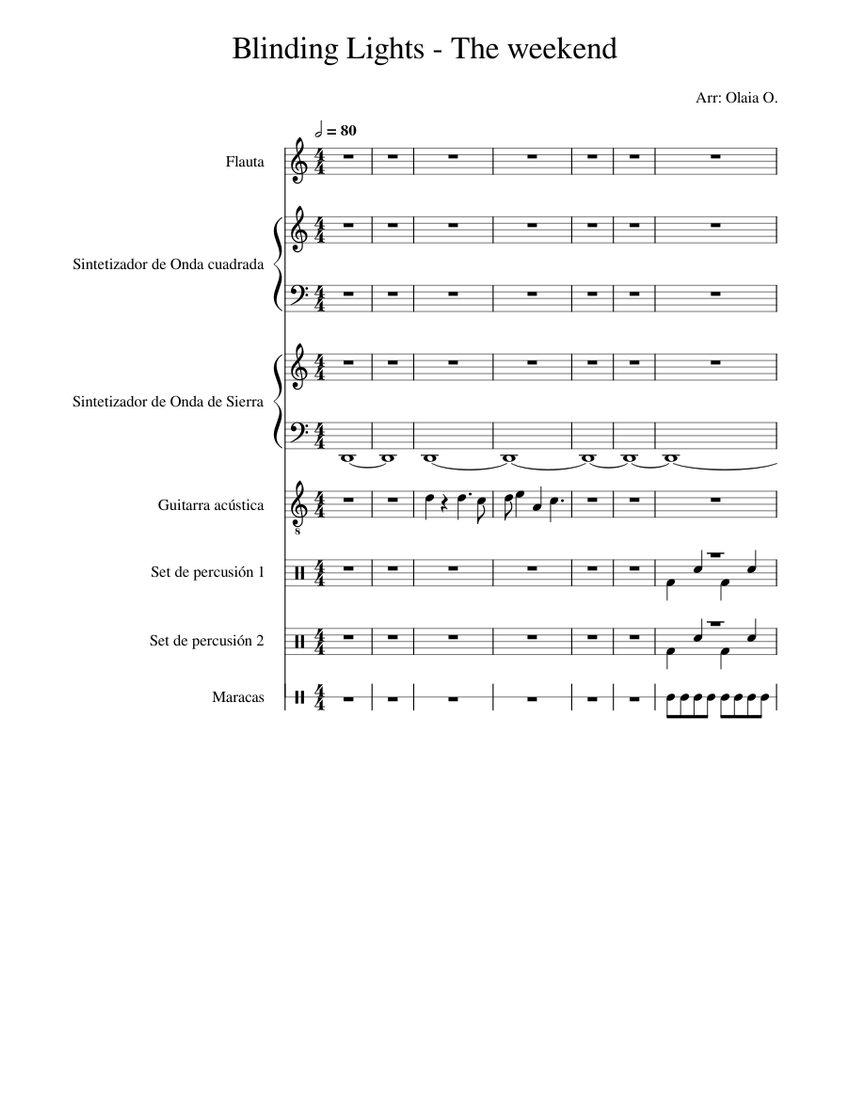 Blinding Lights-The weeknd Sheet music for Flute, Guitar, Drum group ...