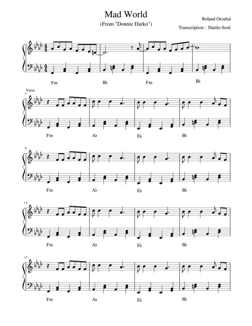 Mad World - piano tutorial