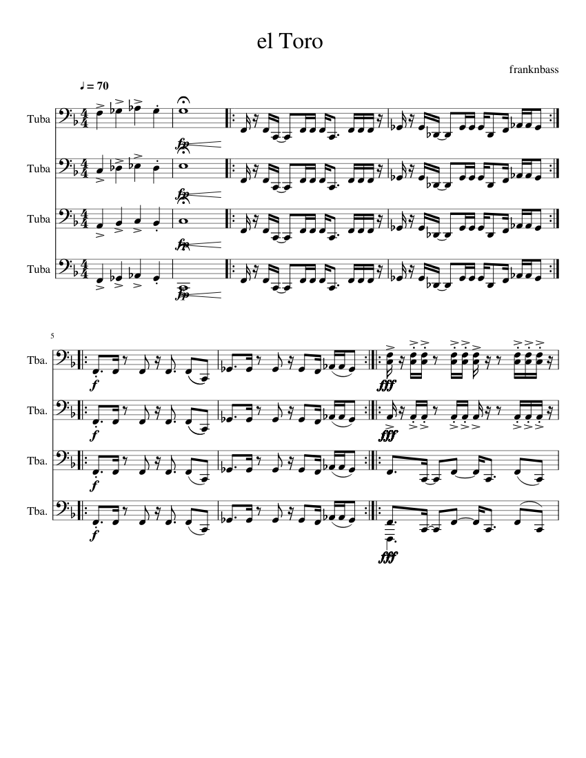 El Toro Sheet music for Tuba (Mixed Quartet) | Musescore.com