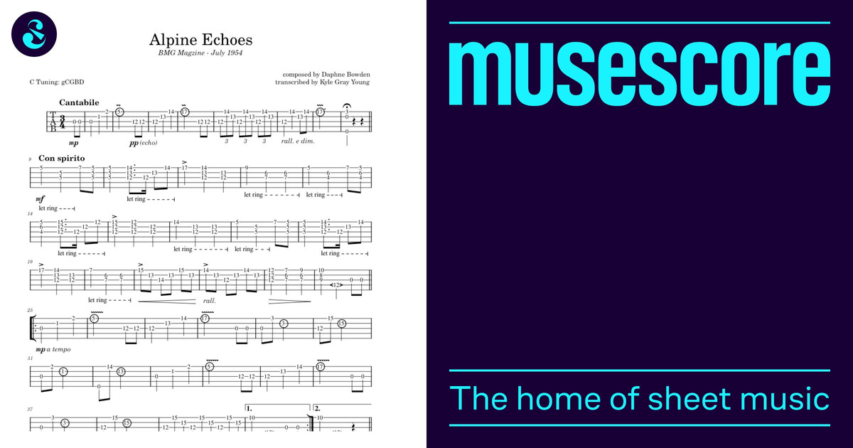 Alpine Echoes – Daphne Bowden (1954 banjo tabs) Sheet Music for Banjo (Solo) | MuseScore.com