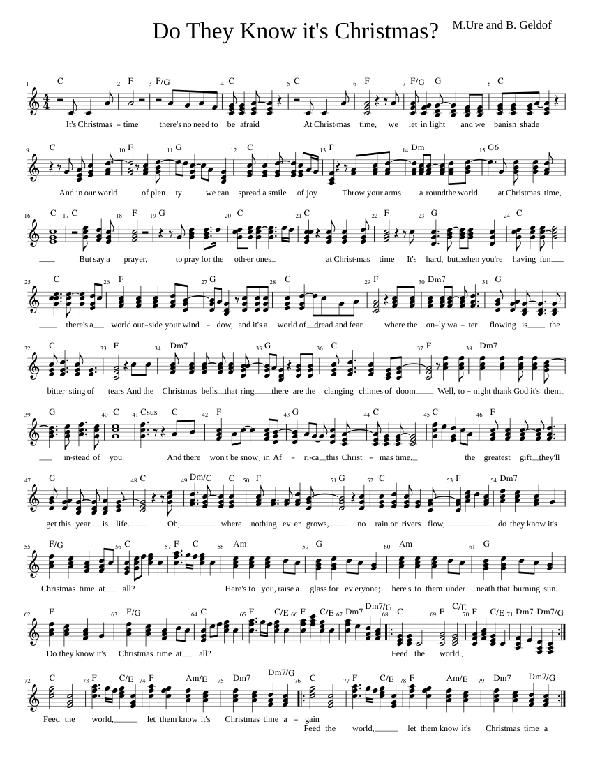 Do They Know It's Christmas Lead Sheet with lyrics Sheet Music for ...