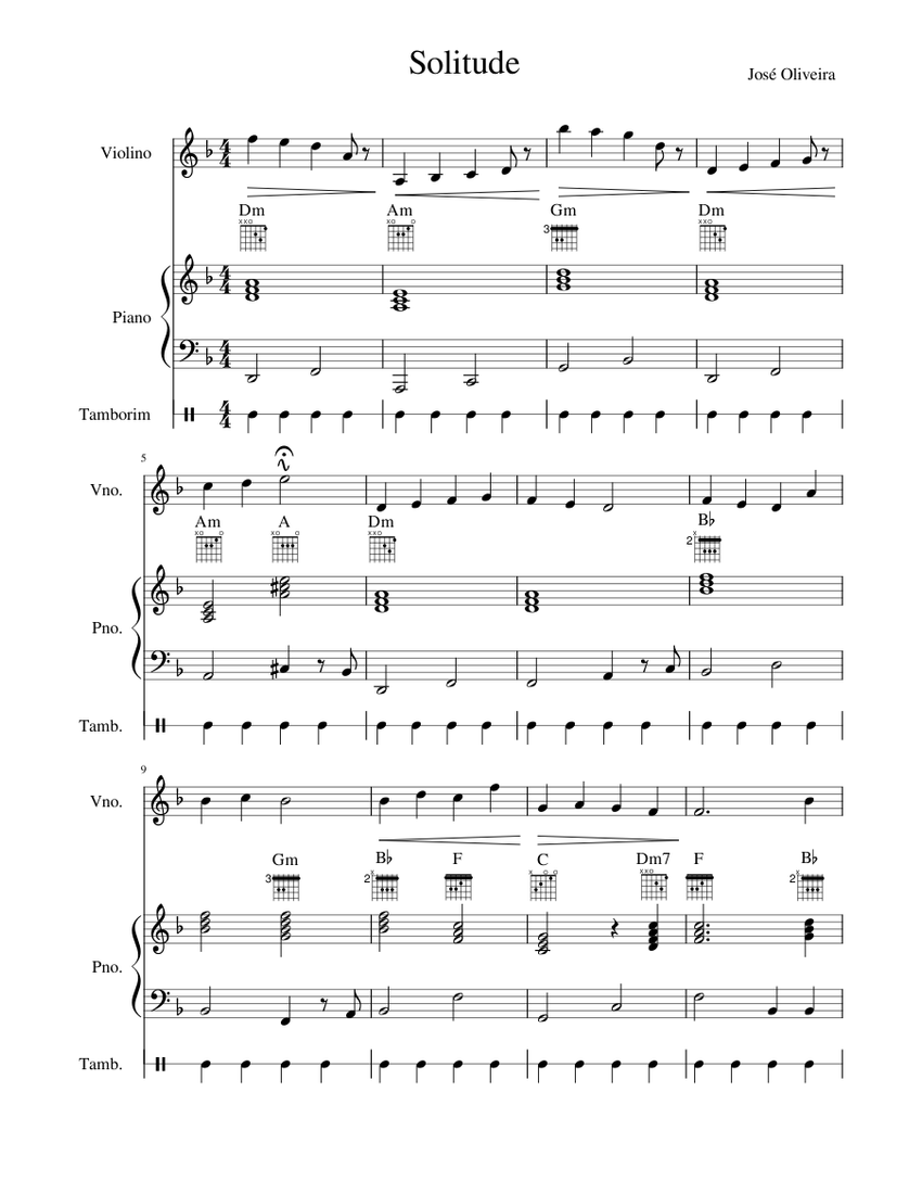 Solitude Sheet music for Piano, Tambourine, Violin (Mixed Trio) | Musescore.com