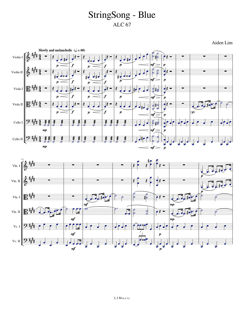 StringSong - Blue Sheet music for Violin, Viola, Cello (String Sextet ...