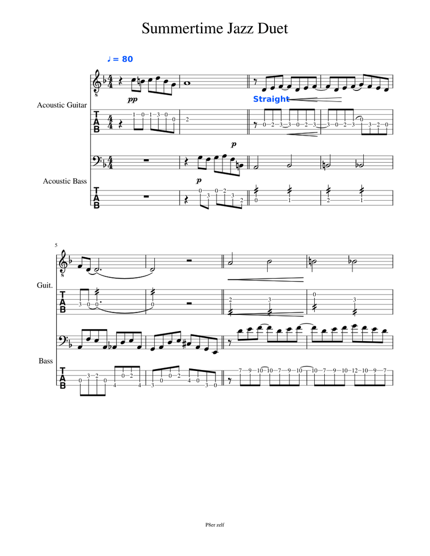 Summertime Jazz Duet Sheet Music and Tab for Guitar, Bass guitar (Mixed ...
