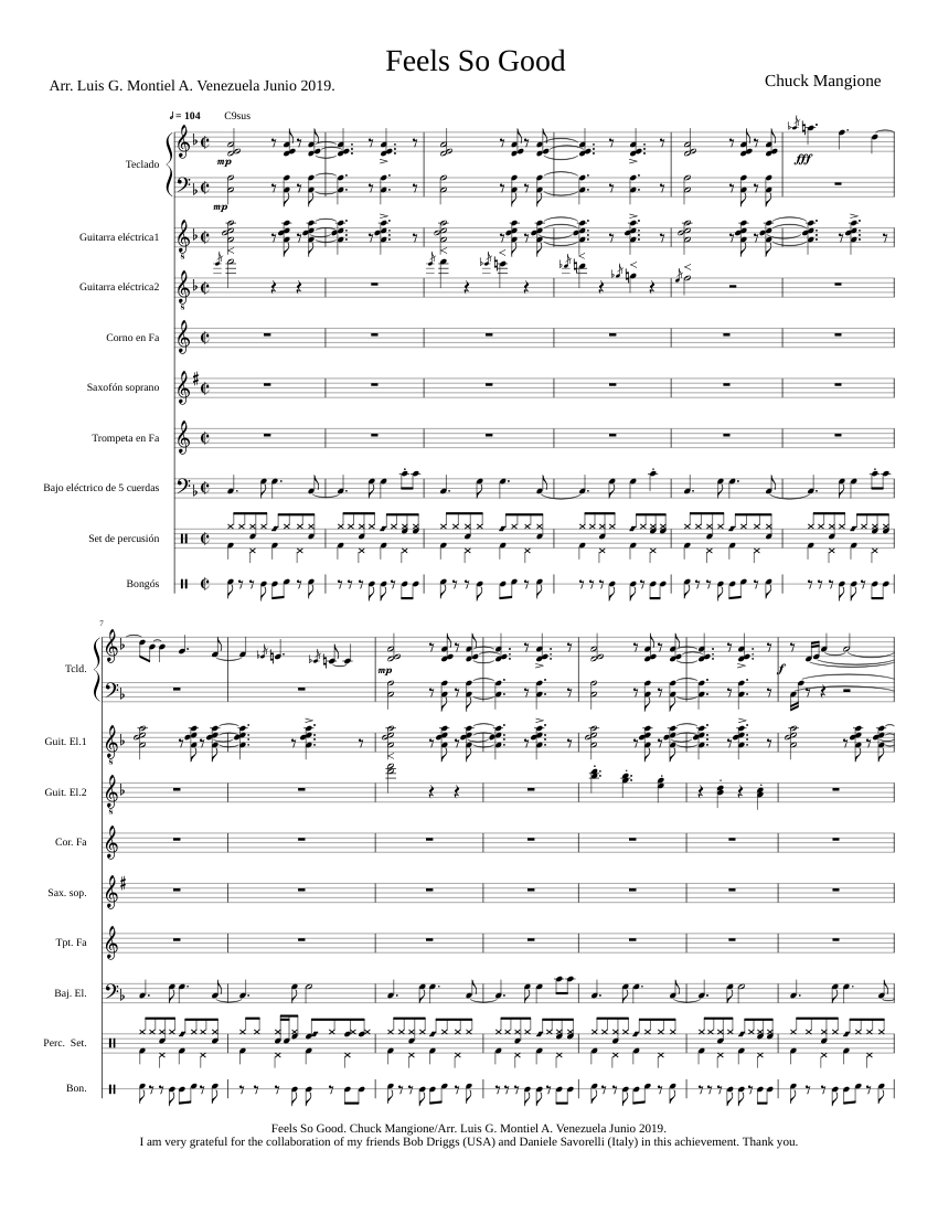Feels So Good. Chuck Mangione Sheet Music for Piano, French horn, Guitar, Bass guitar & more ...