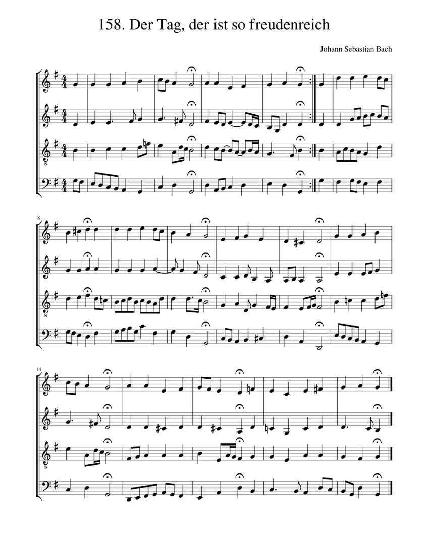 Johann Sebastian Bach - 158. Der Tag, der ist so freudenreich Sheet music for Piano (Mixed ...