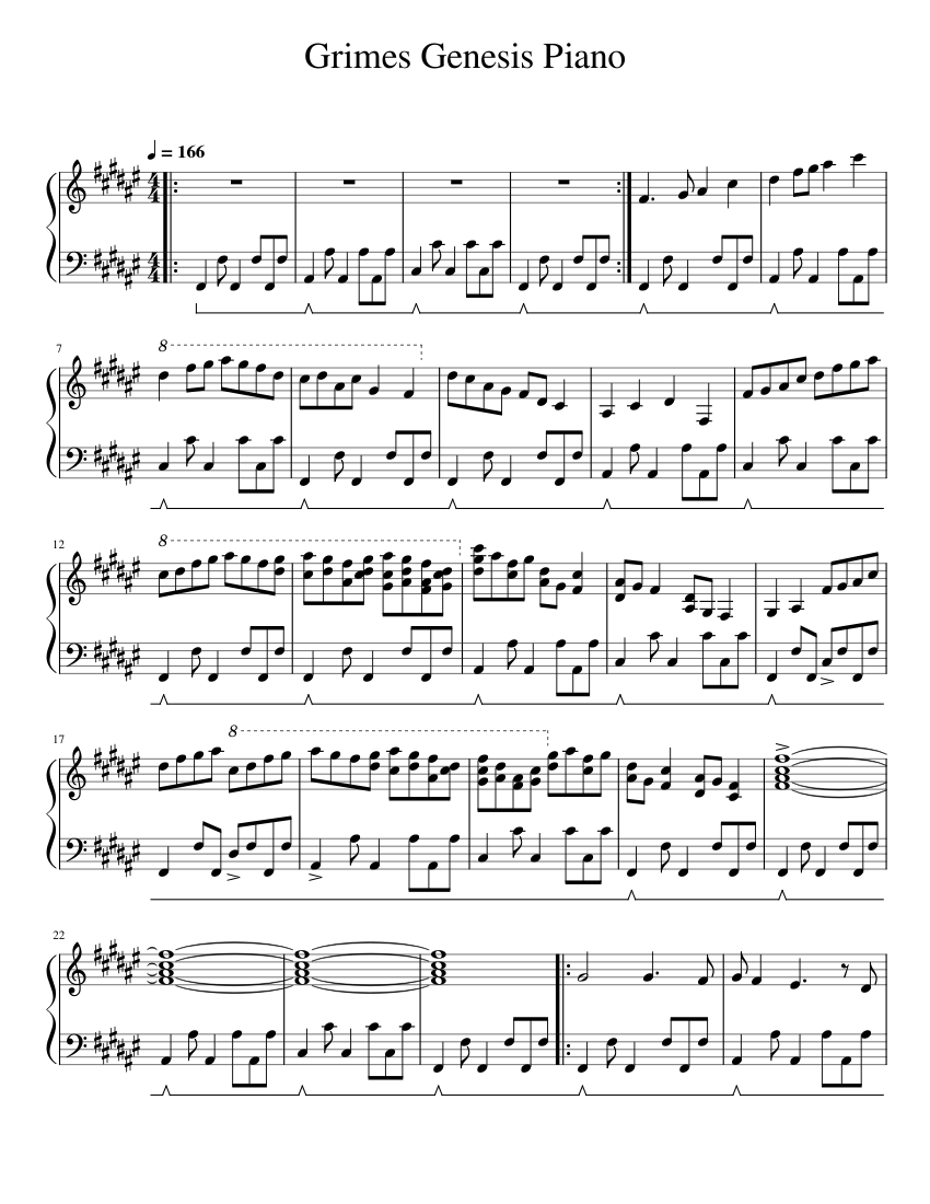 Genesis – Grimes Grimes Genesis Piano Arrangement Sheet Music for Piano ...