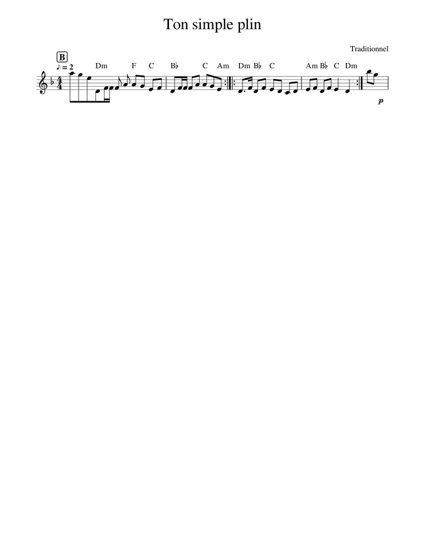 Traditional music - Ton simple plin Sheet music for Piano (Solo ...