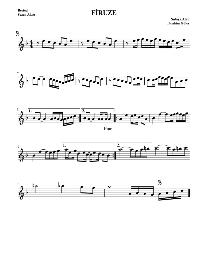 FİRUZE Sheet Music for Piano (Solo) easy | MuseScore.com