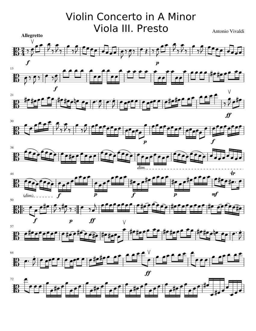 Violin Concerto in A Minor III. Viola Sheet music for Viola (Solo ...