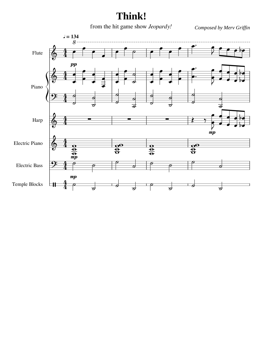Think! Sheet music for Piano, Flute, French horn, Bass guitar & more ...