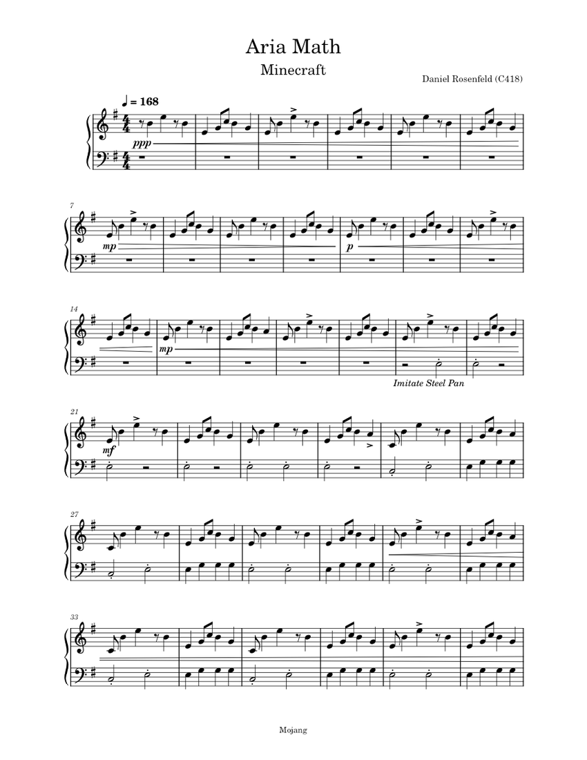 Aria Math – C418 Piano Arrangment Sheet Music for Piano (Solo) Easy ...