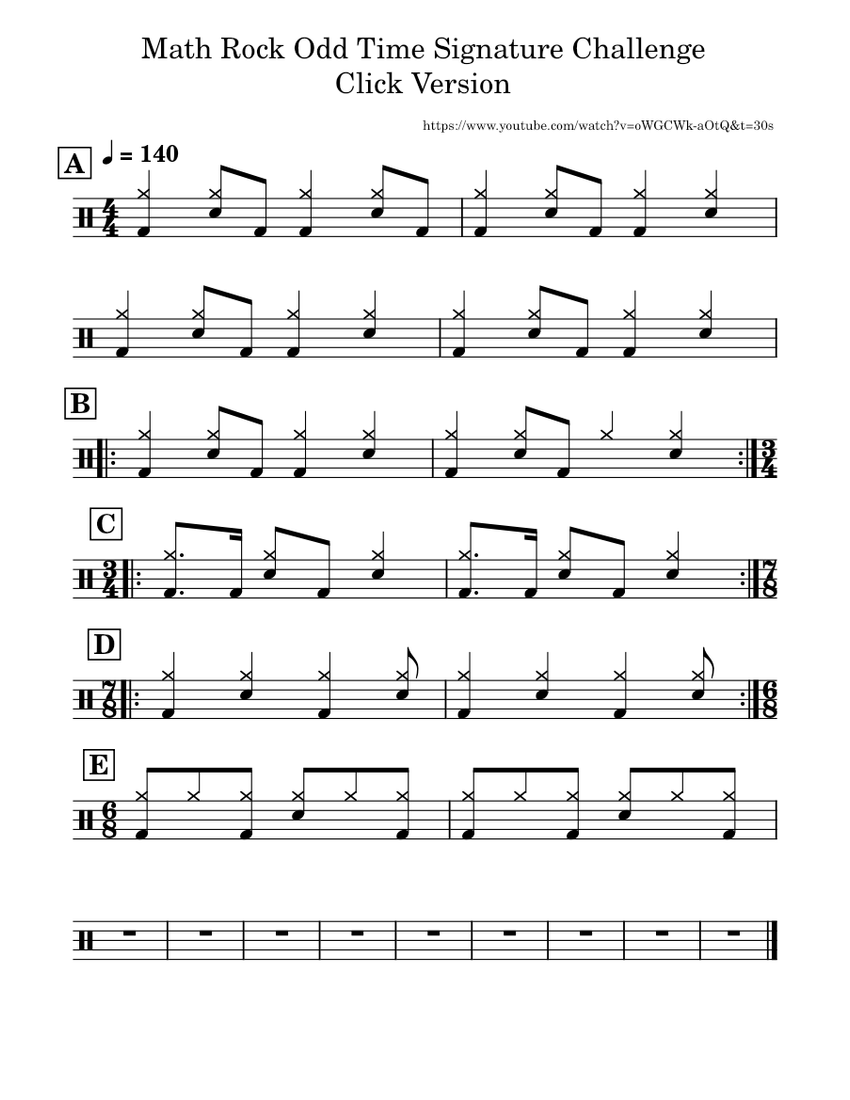 Math Rock Odd Time Signature Challenge Click Version Sheet Music for ...