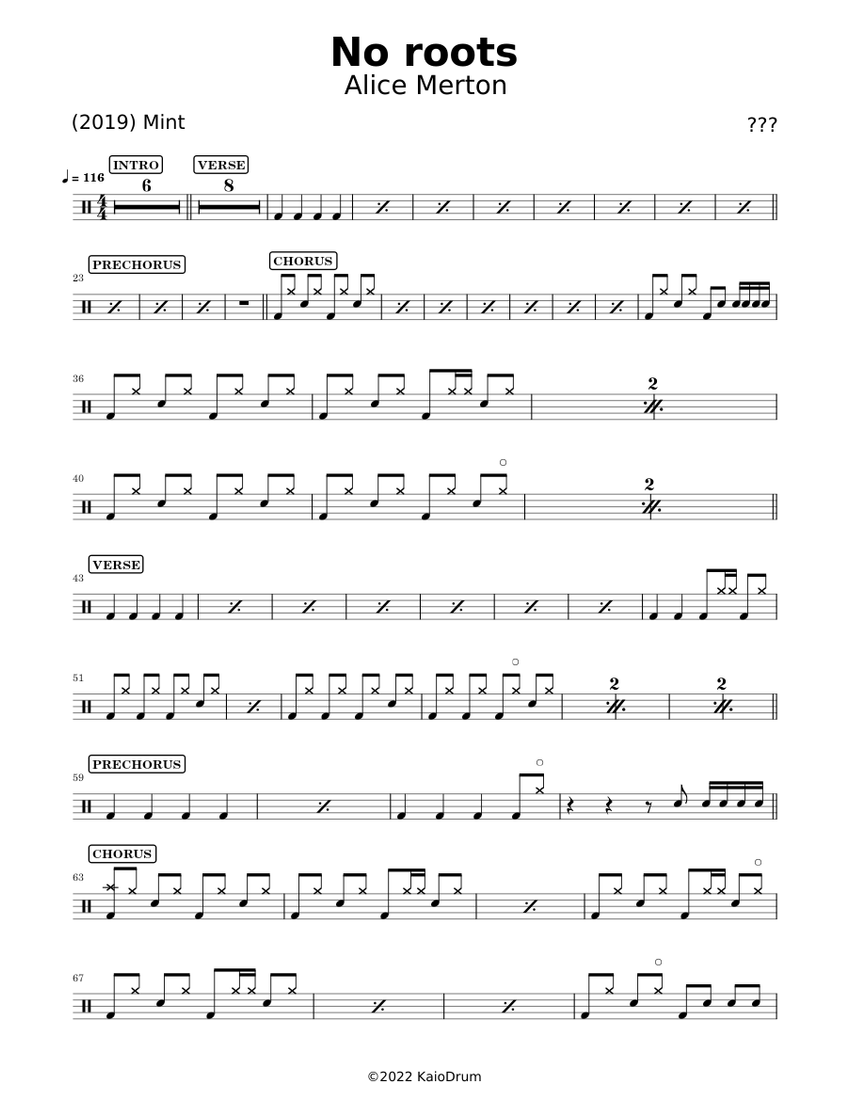 No roots – Alice Merton (Alice Merton) No roots Sheet Music for Drum ...