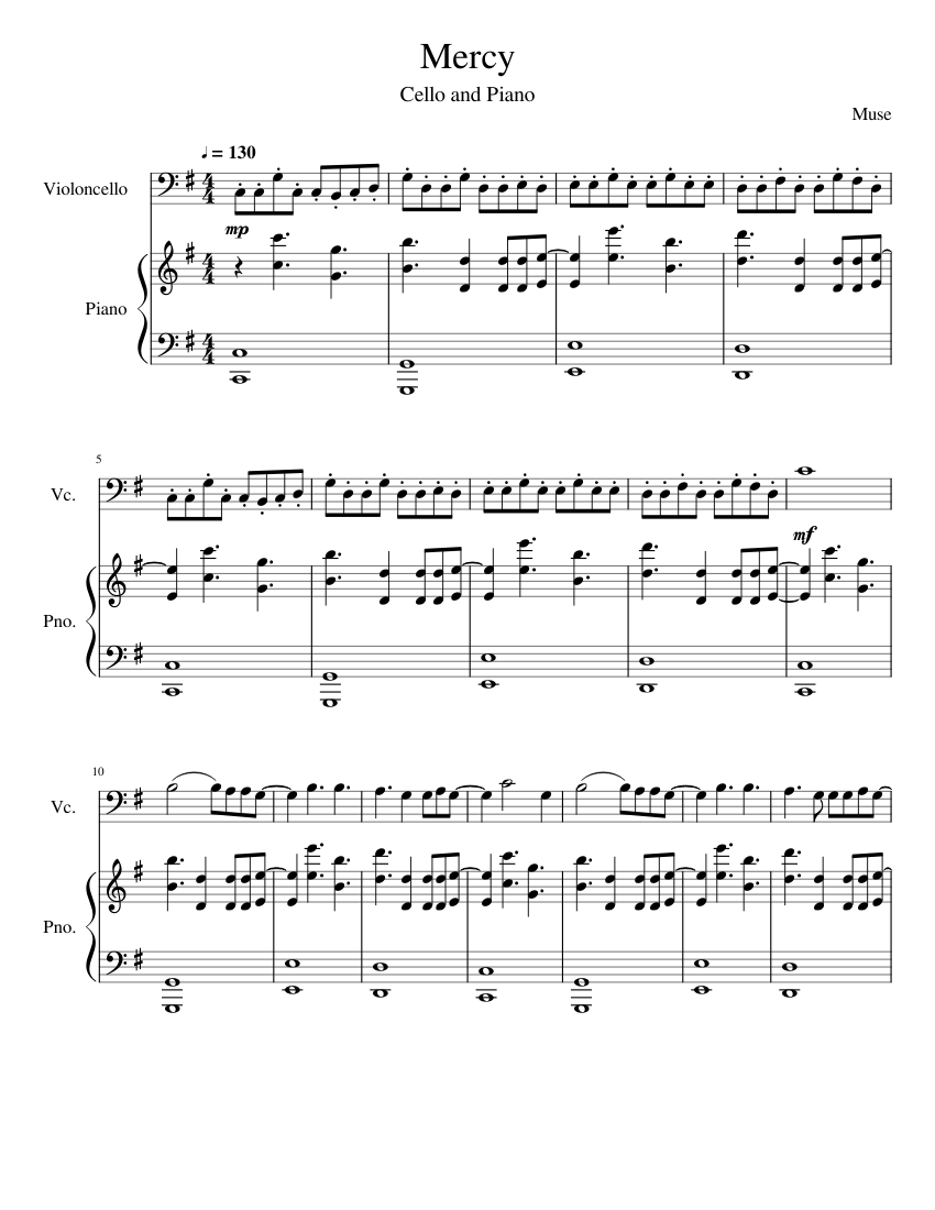 Mercy Sheet music for Piano, Cello (Solo) | Musescore.com