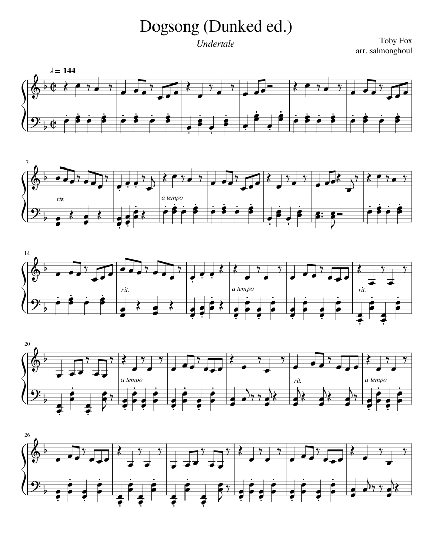 Dogsong (Dunked ed.) - Undertale Sheet music for Piano (Solo) Easy ...