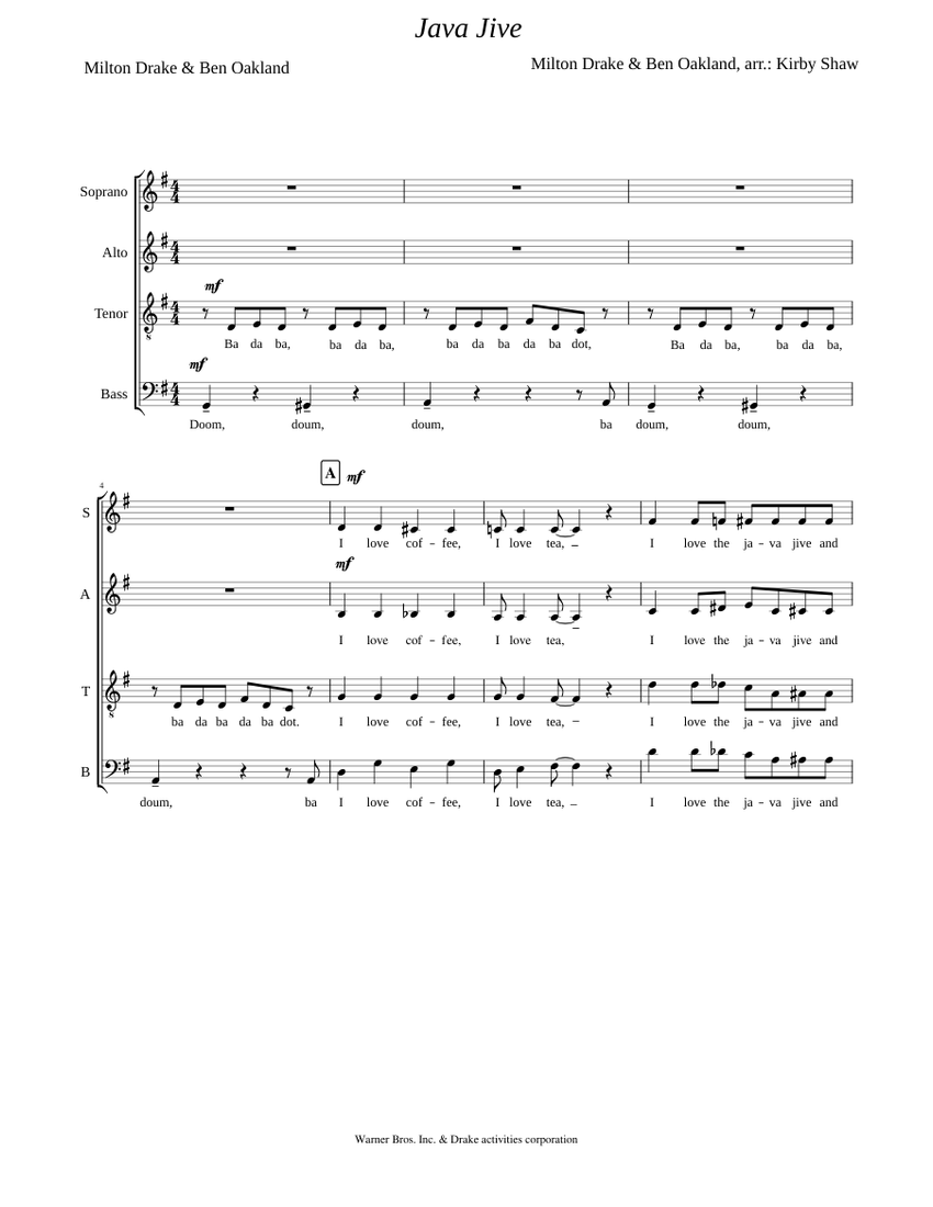 Java Jive – The Ink Spots Sheet Music for Synth voice, Bass guitar ...