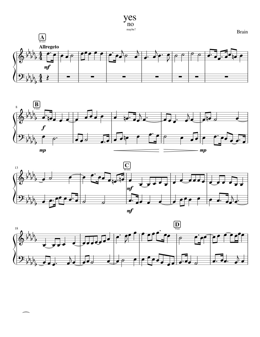 yes Sheet Music for Piano (Solo) Easy | MuseScore.com
