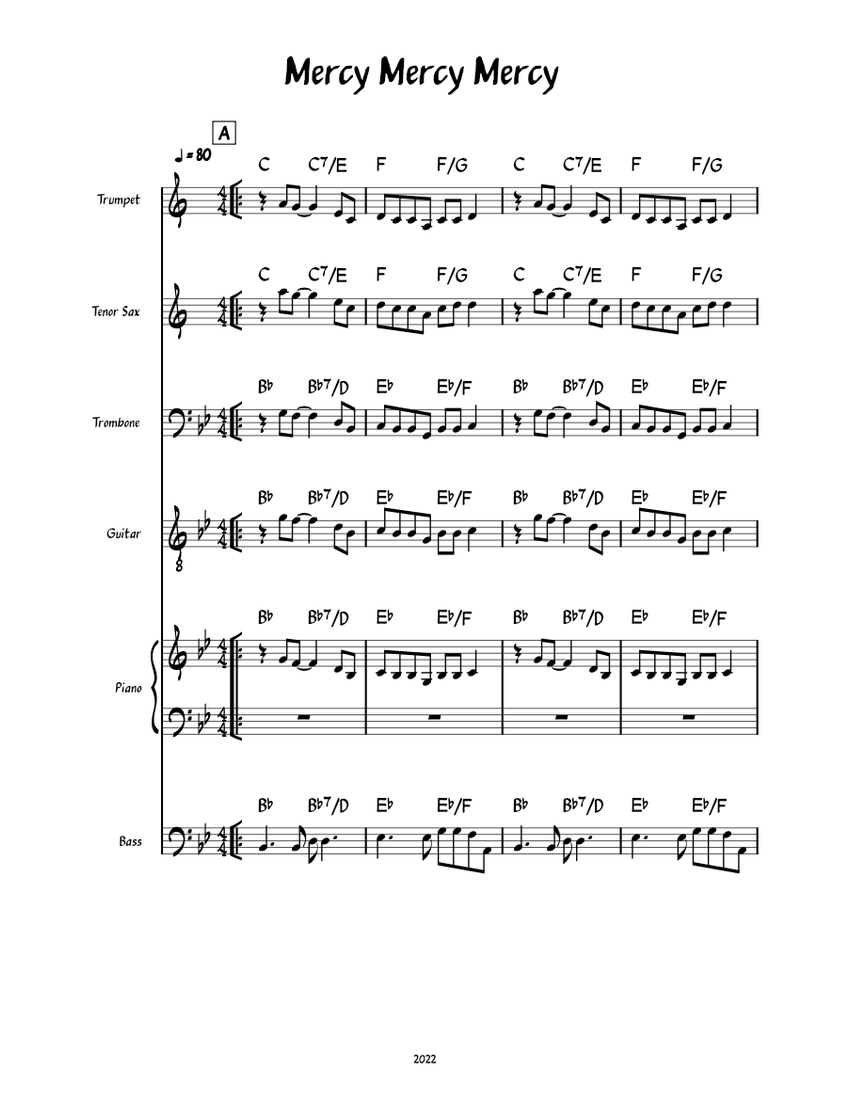 Mercy Mercy Mercy Sheet Music with Chords for Piano, Trombone ...