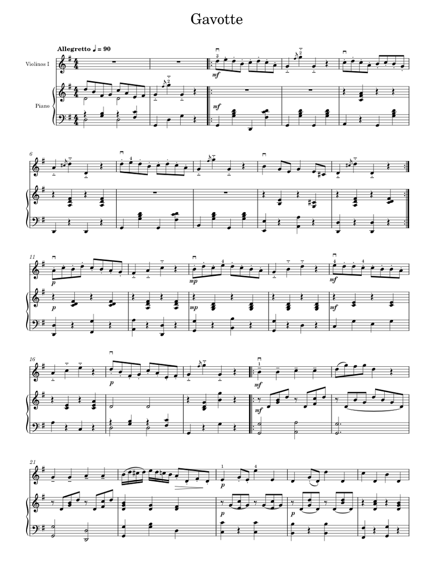 17 Gavotte Piano Sheet music for Piano (Piano Duo) | Musescore.com