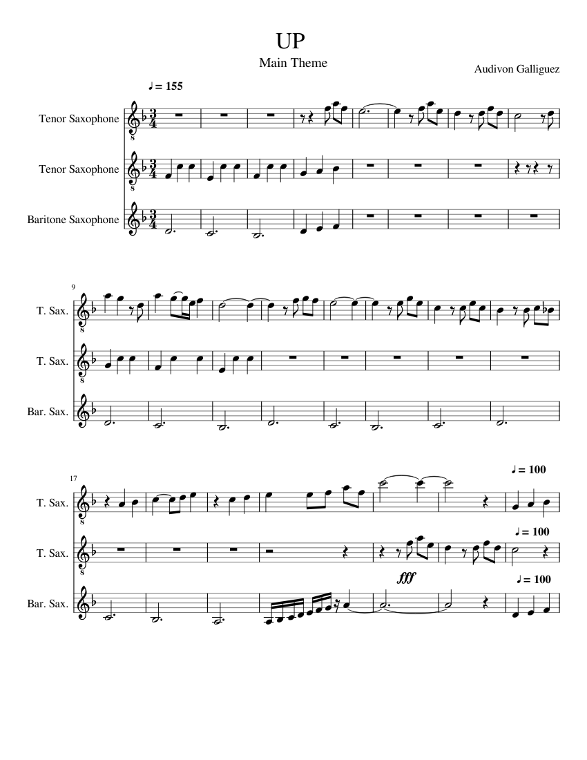 UP Main Theme Sheet Music for Piano, Saxophone tenor, Saxophone ...