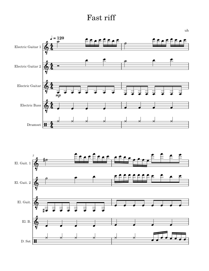 Fast riff Sheet music for Guitar, Bass guitar, Drum group (Mixed ...