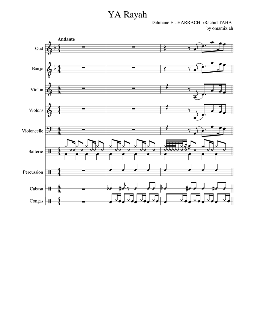 YA Rayah Sheet music for Violin, Cello, Drum group, Strings group ...
