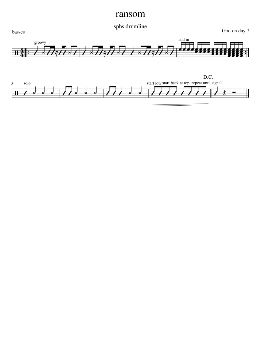 ransom - basses Sheet Music for Bass drum (Solo) | MuseScore.com