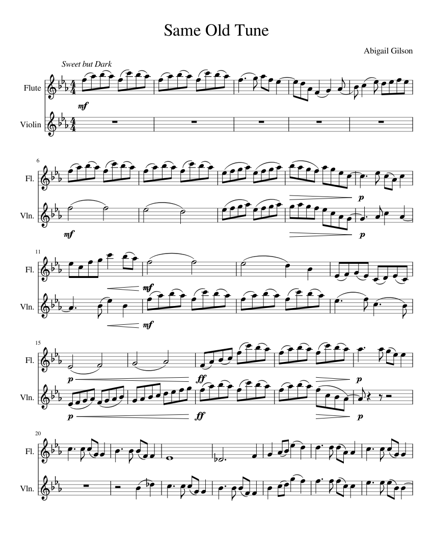 Same Old Tune Sheet music for Flute, Violin (Mixed Duet) | Musescore.com