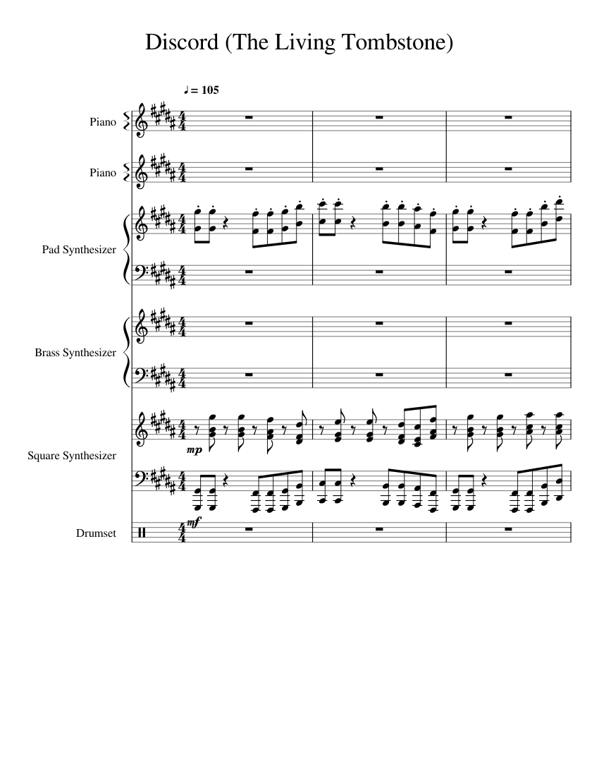 Discord (The Living Tombstone) Sheet music for Piano, Drum group ...