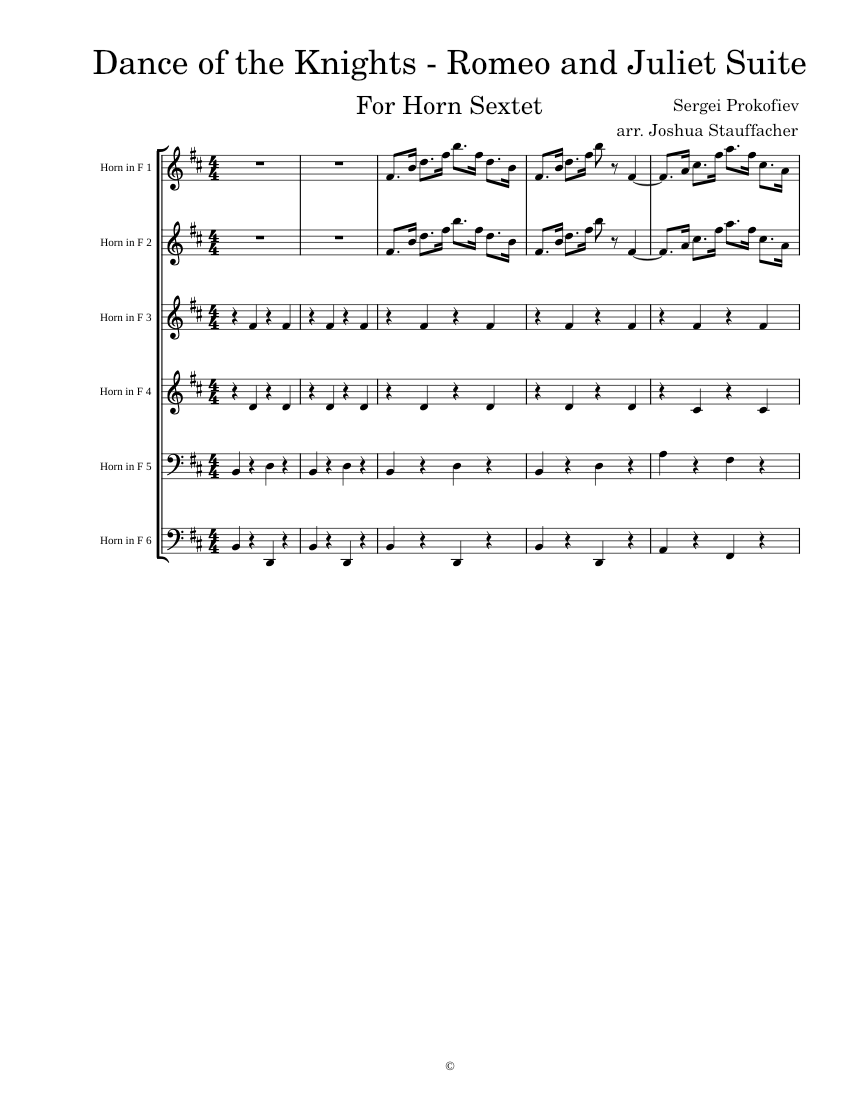 Romeo and Juliet (ballet), Op.64 – Sergei Prokofiev , For Horn Sextet Sheet Music for French ...