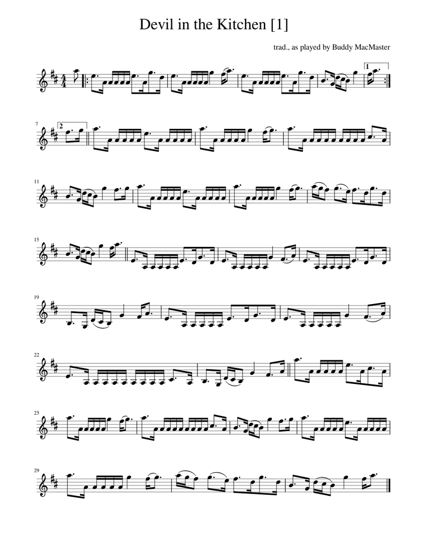 Traditional music - Devil in the Kitchen Sheet music for Piano (Solo ...