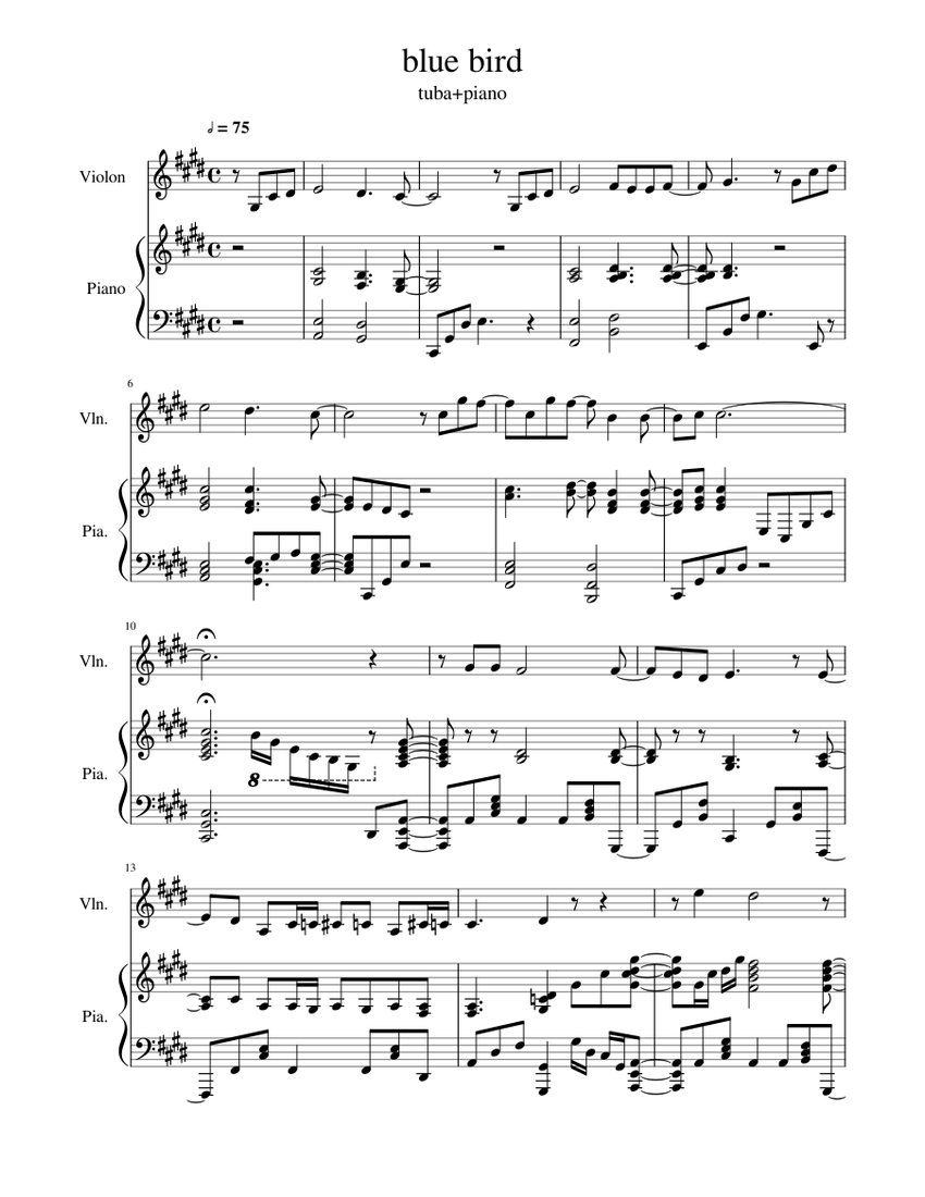 blue bird Sheet Music for Piano, Violin (Solo) | MuseScore.com
