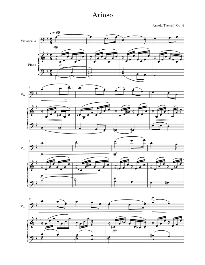 Arioso – Arnold Trowell Sheet Music for Piano, Cello (Solo) | MuseScore.com