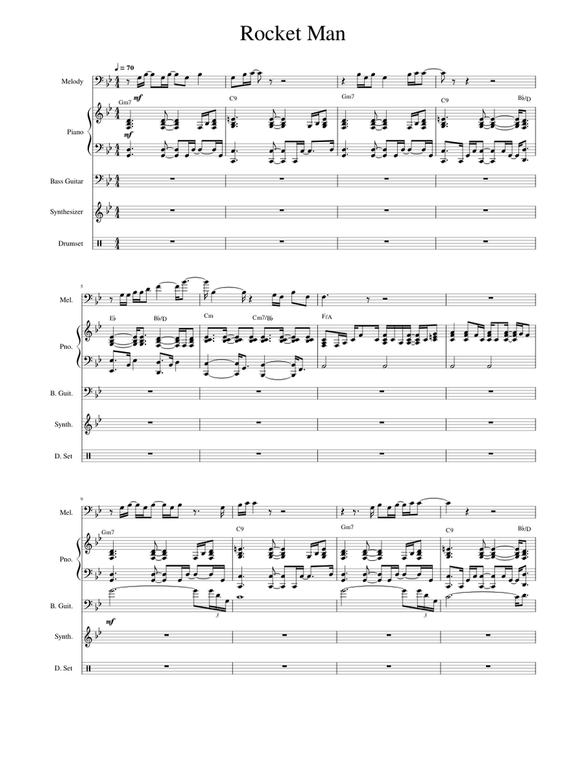 Rocket Man Sheet Music with Chords for Piano, Trombone, Bass guitar ...