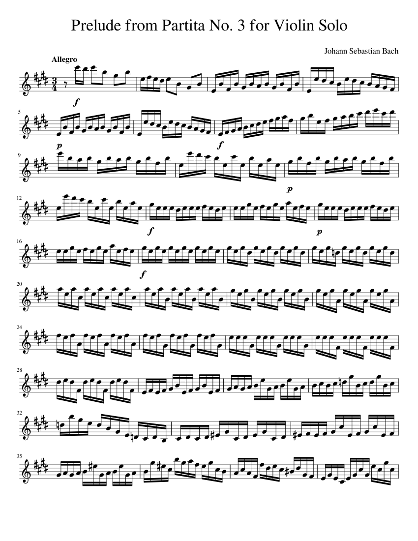 Prelude from Partita No. 3 for Violin Solo Sheet Music for Xylophone ...