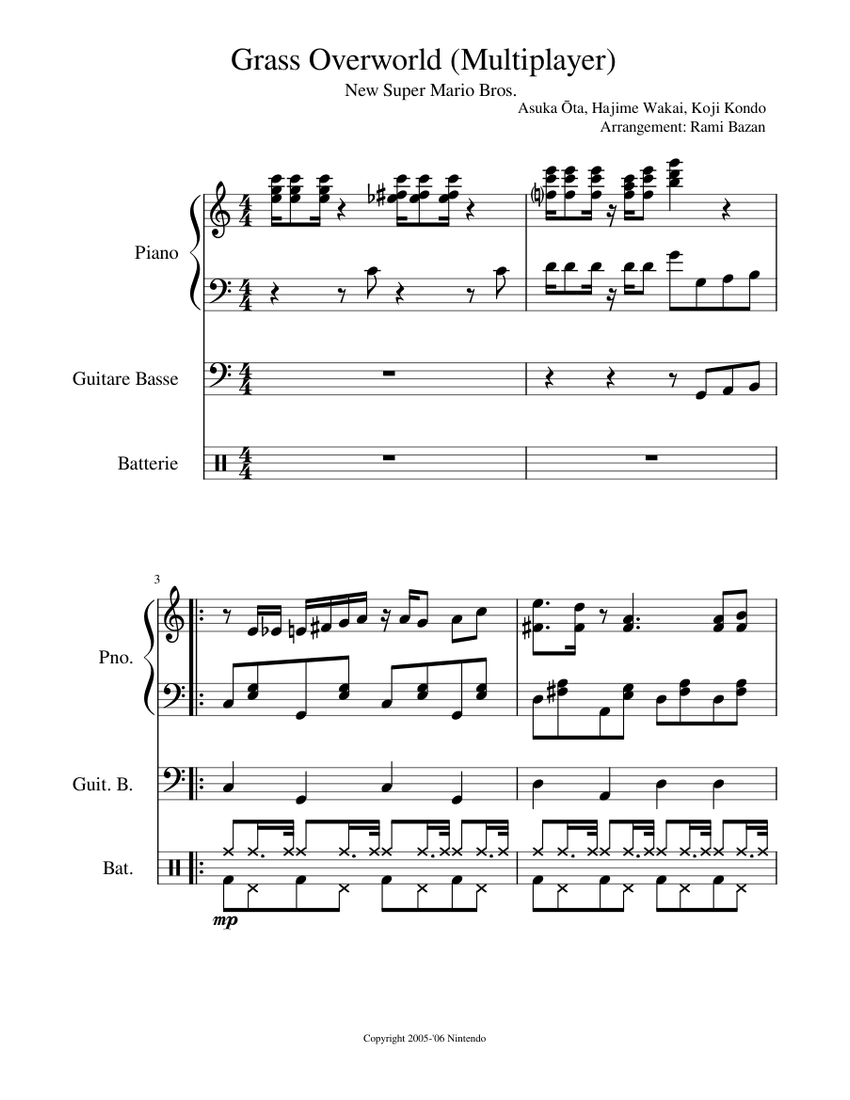 Grass Overworld- (Versus mode New Super Mario Bros) Sheet music for ...