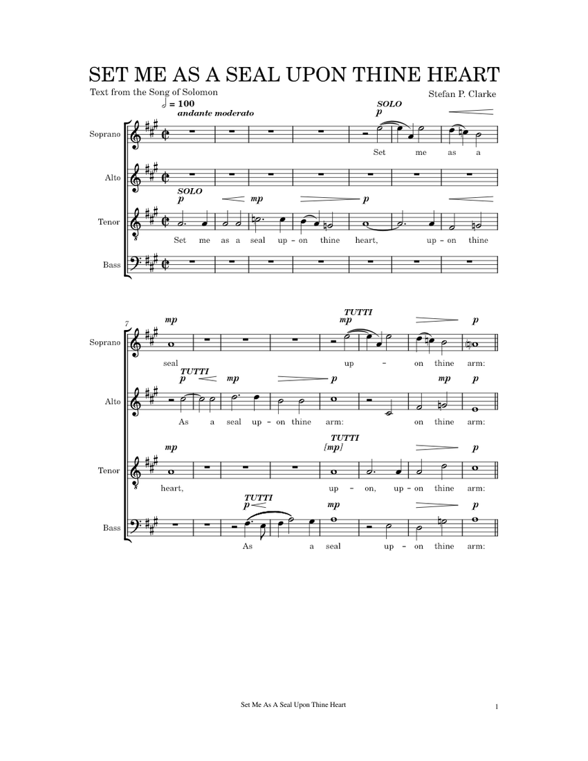 Set Me As A Seal Upon Thine Heart Sheet Music for Soprano, Alto, Tenor ...