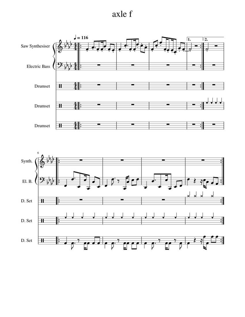 axle_f Sheet music for Bass guitar, Drum group, Synthesizer (Mixed ...