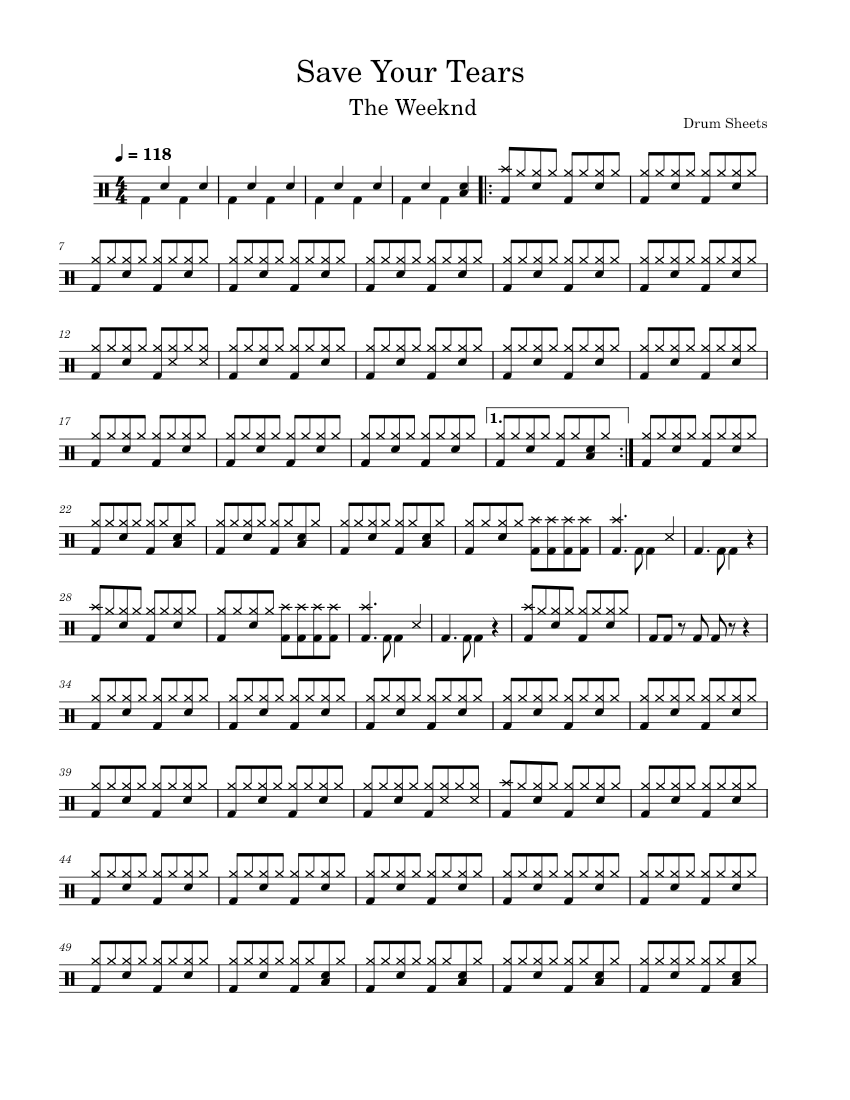 Save Your Tears – The Weeknd / Drum Sheet Music Sheet Music for Drum ...