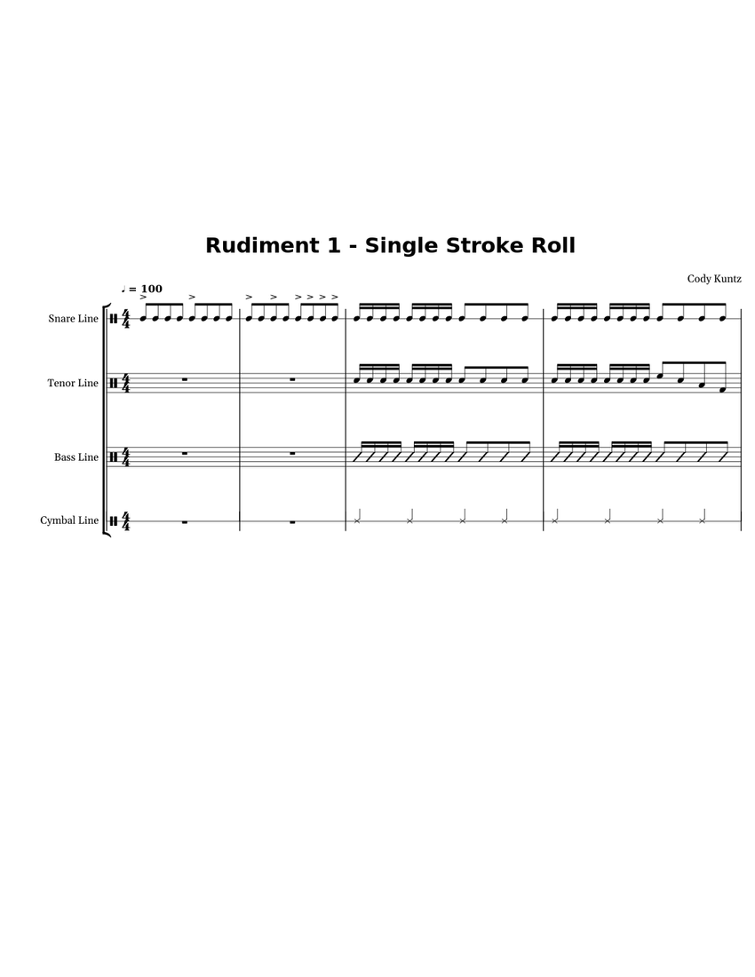 Rudiment 1 - Single Stroke Roll Sheet music for Snare drum, Crash ...