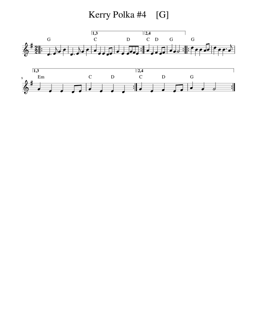 Kerry Polka #4 Sheet Music with Chords for Piano (Solo) easy ...