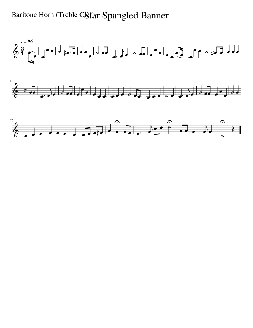 Star Spangled Banner Baritone Horn (Treble_Clef) Sheet Music for ...