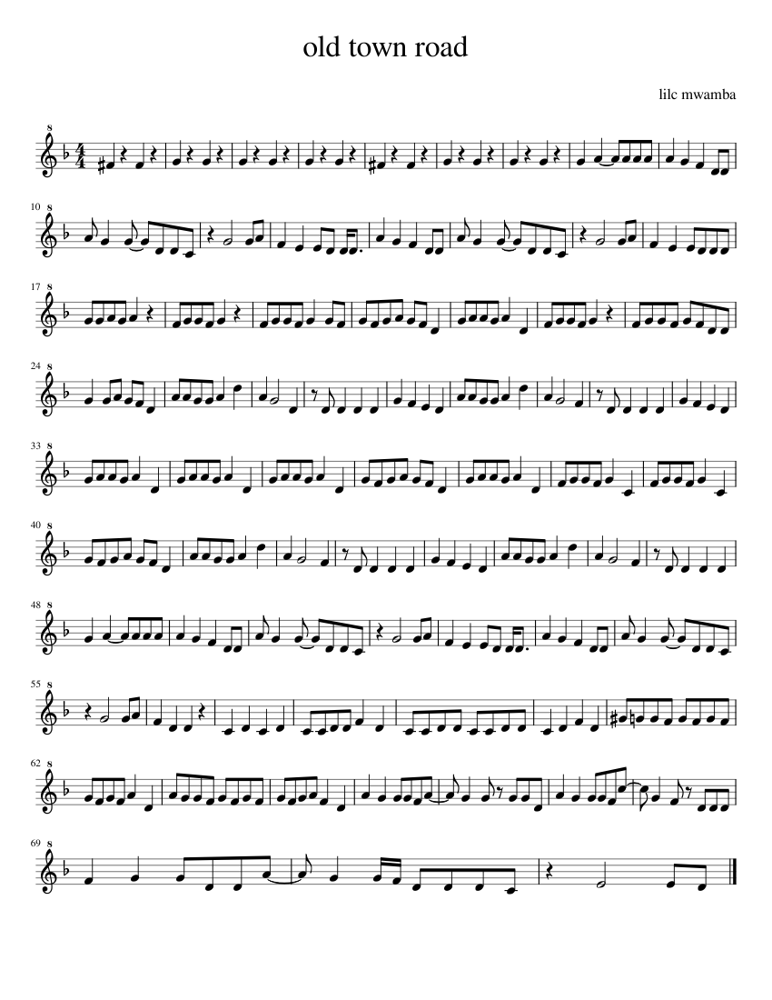 old town road Sheet Music for Recorder (Solo) | MuseScore.com