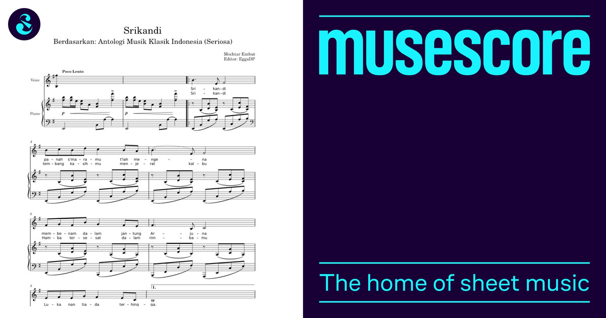 Srikandi – Mochtar Embut Sheet Music for Piano, Voice (other) (Piano ...