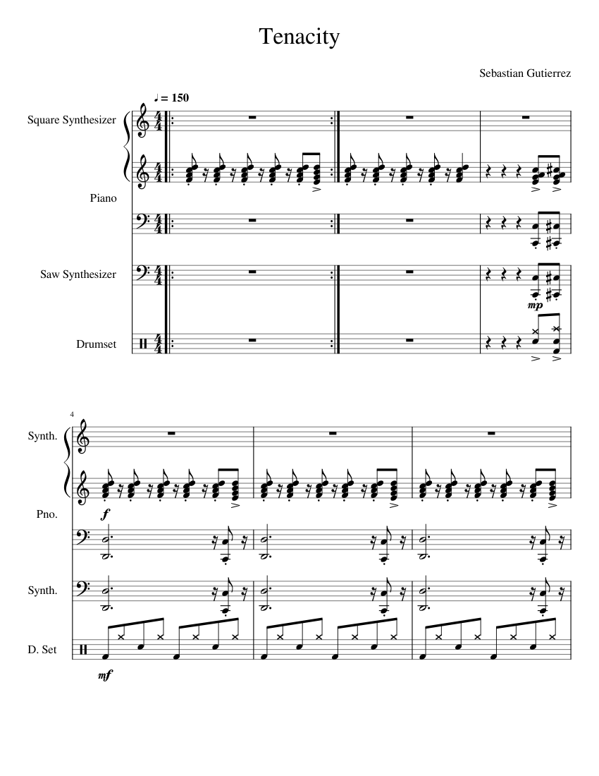 Tenacity Sheet music for Piano, Drum group, Synthesizer (Mixed Quartet ...