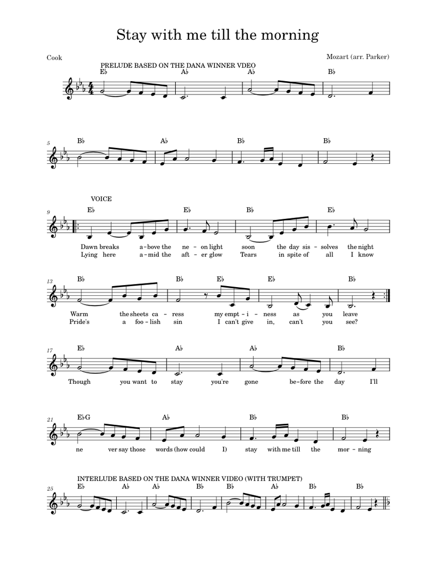Stay with me till the morning – Wolfgang Amadeus Mozart (arr. Parker ...