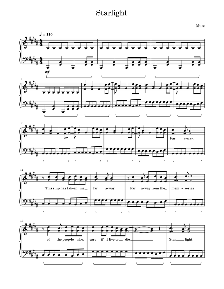 Starlight - Muse Sheet Music for Piano (Solo) | MuseScore.com
