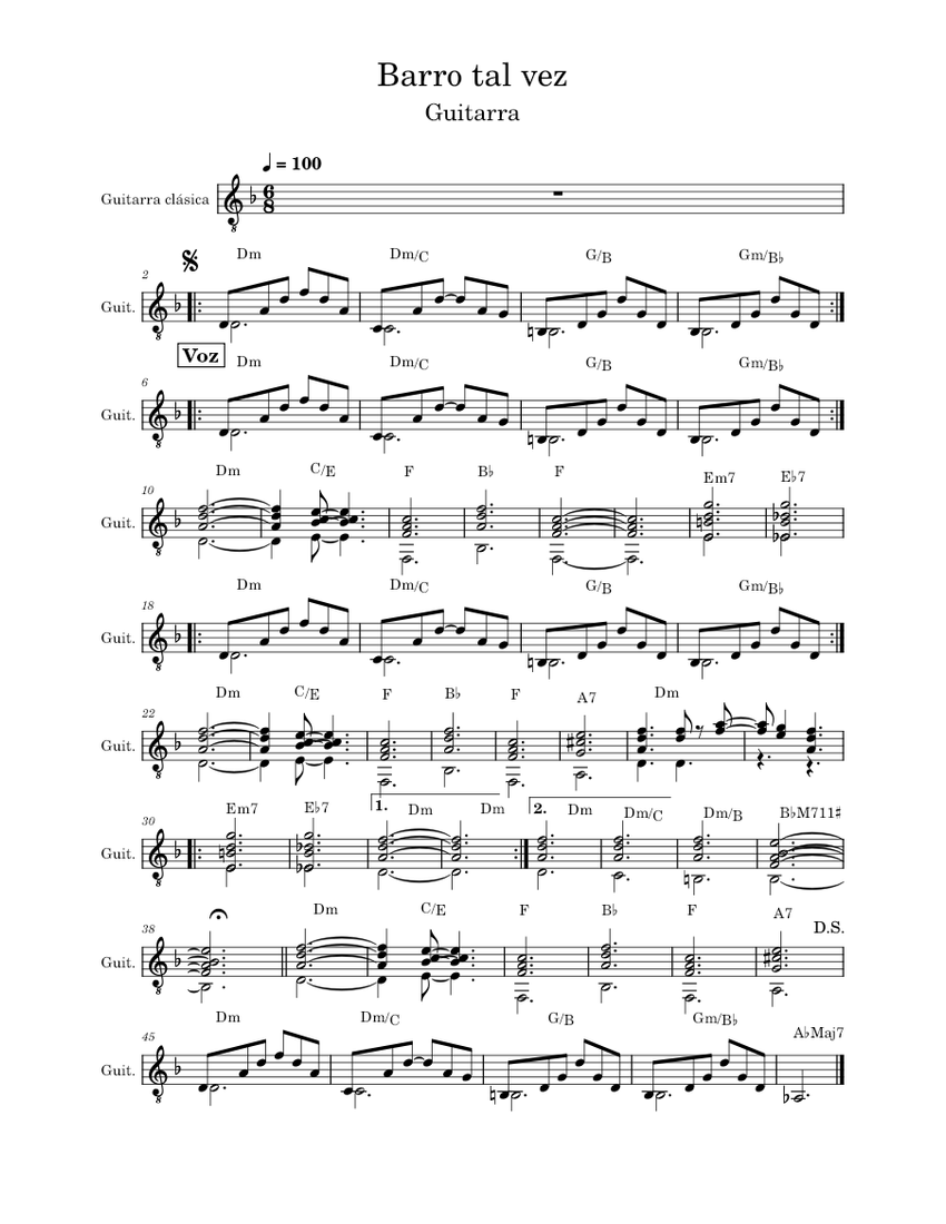 Barro tal vez Sheet Music for Guitar (Solo) | MuseScore.com